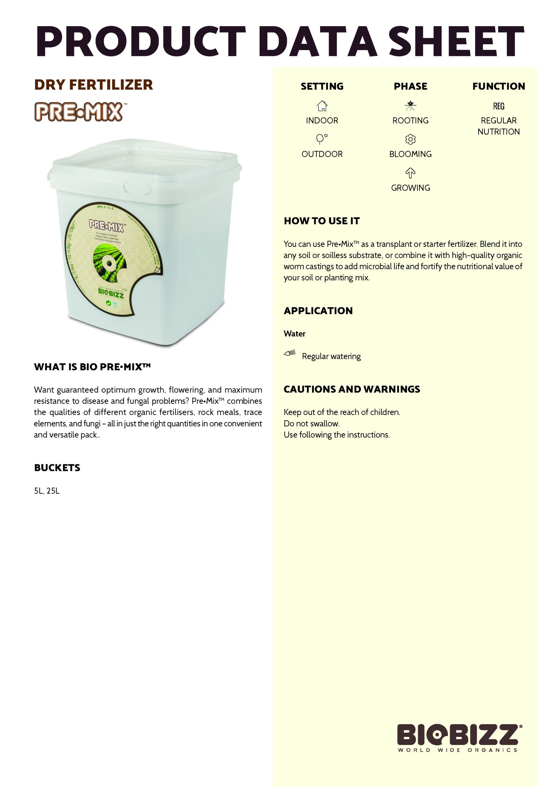 Biobizz PRE MIX Fertilizzante Secco 100% Organico